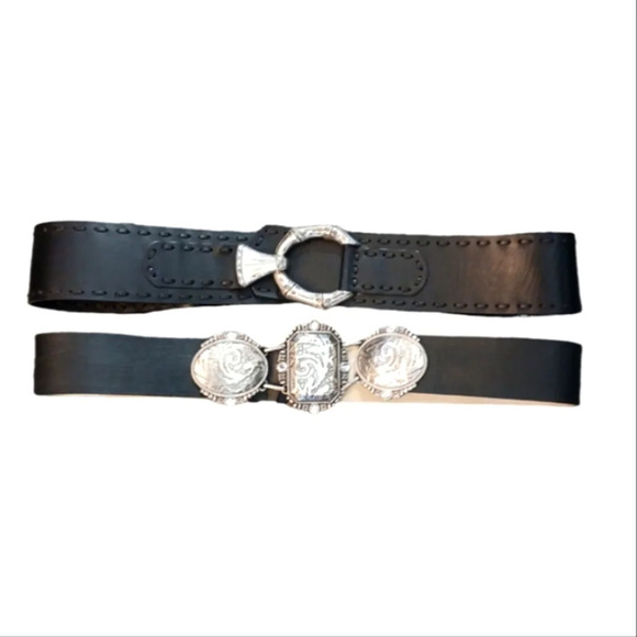 Chico's | Accessories | 2 Chicos Plus Sizeblack Leather Statement Belts ...